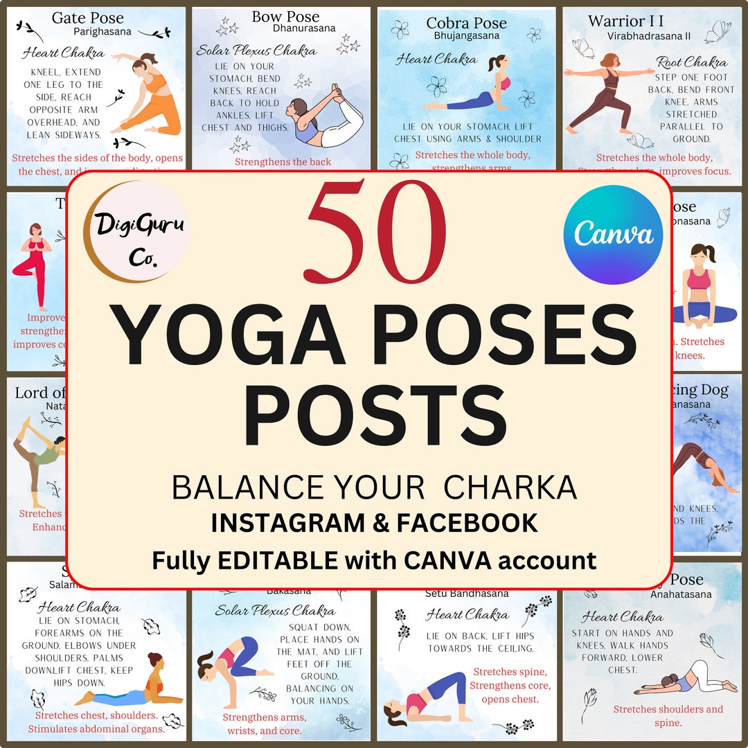 50 Yoga Poses, Yoga Pose Templates, Yoga Poses Card, Yoga Template ...