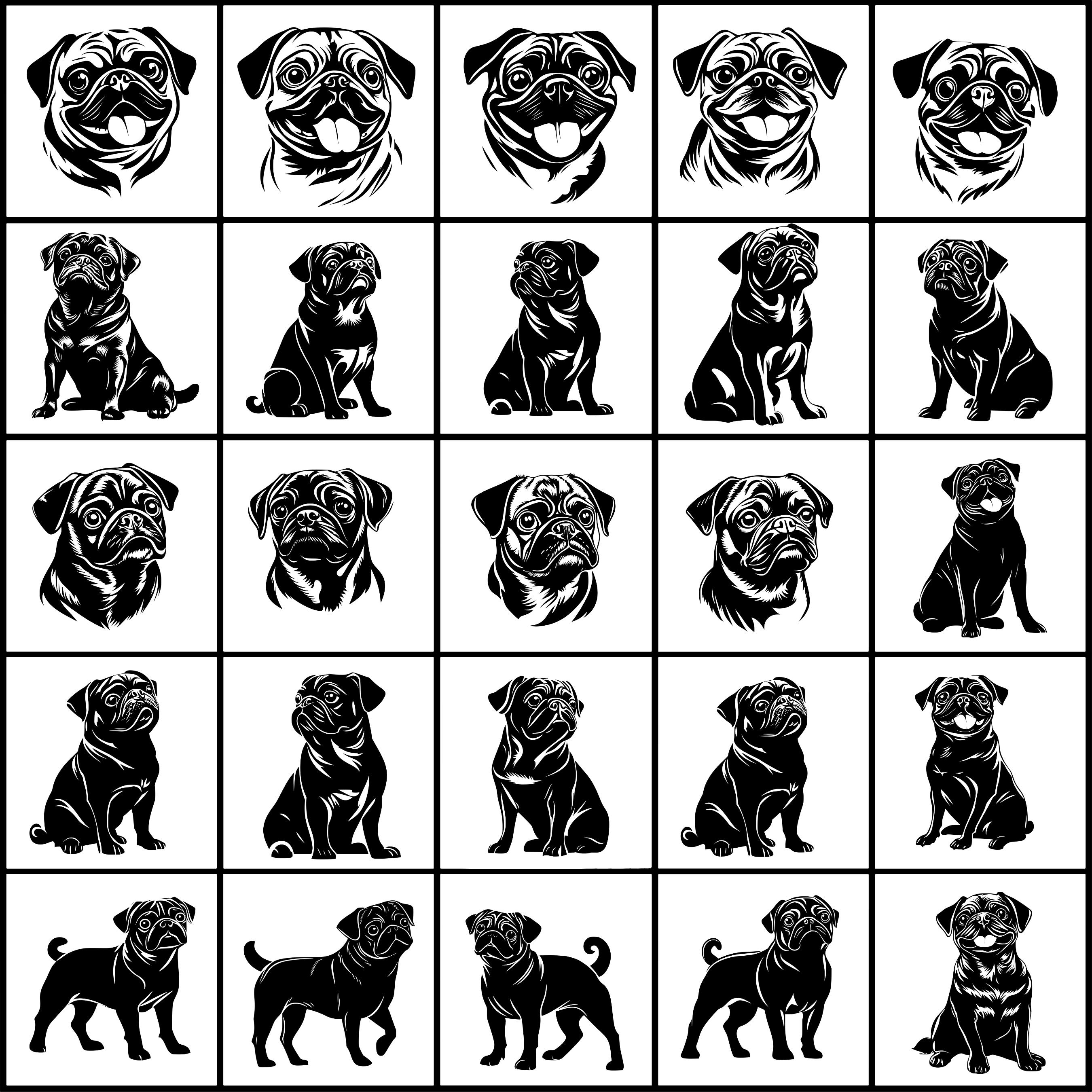 Pug Svg, Pug Svg Bundle, Pug Dog Svg, Pug Silhouette, Pug Cut File, Pug ...