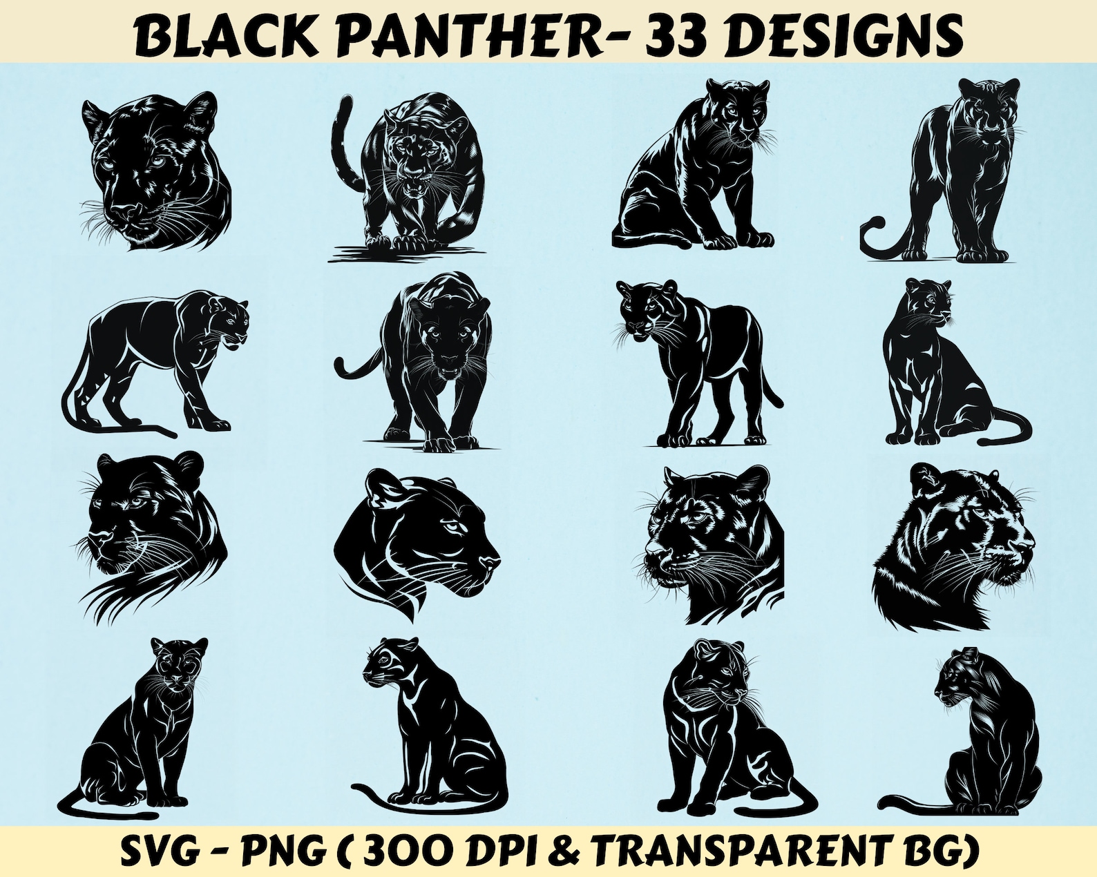 Panther Svg, Panther Svg Bundle, Black Panther Svg, Panther Silhouette ...