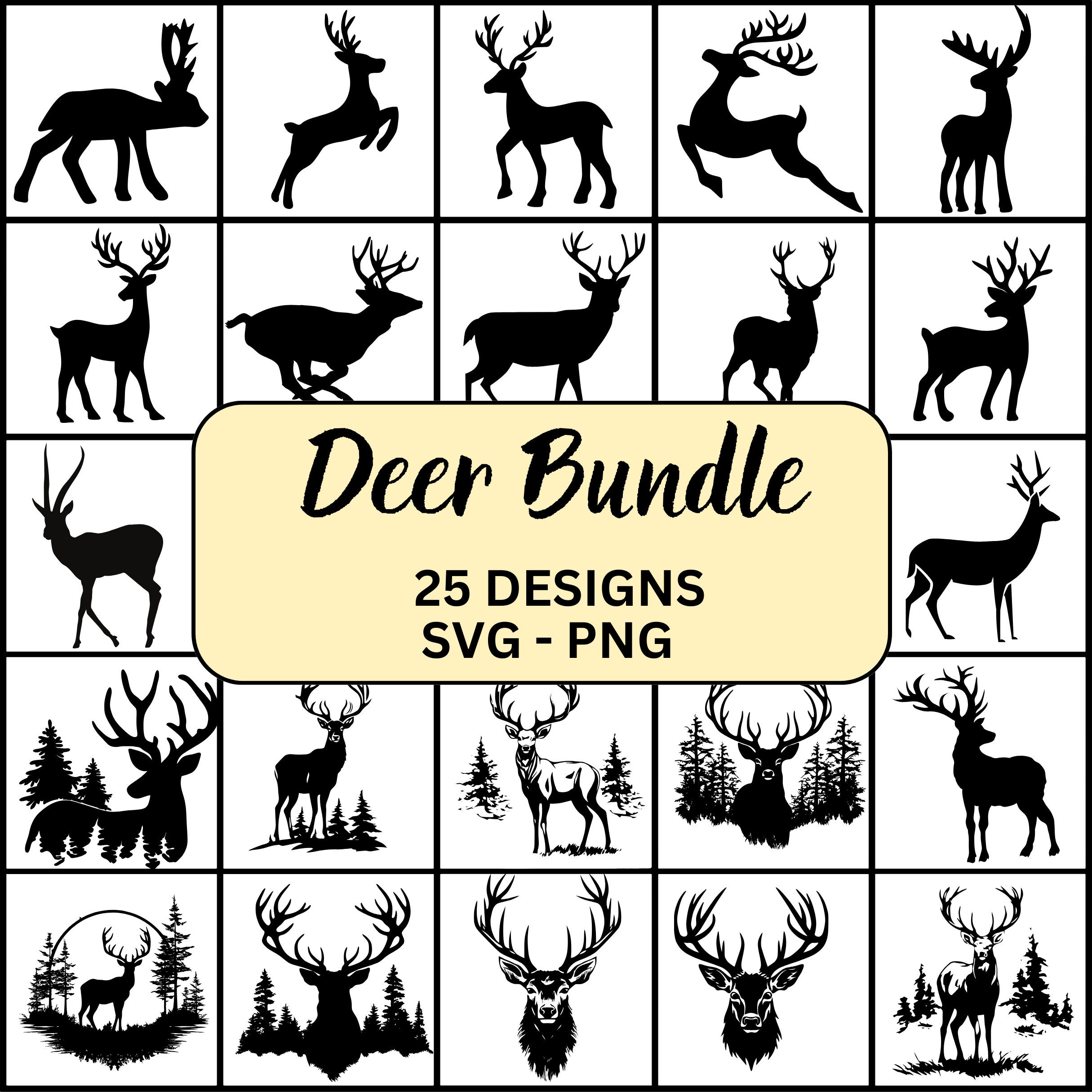 Deer Svg, Deer Svg Bundle, Christmas Deer Svg, Deer Silhouette, Deer ...
