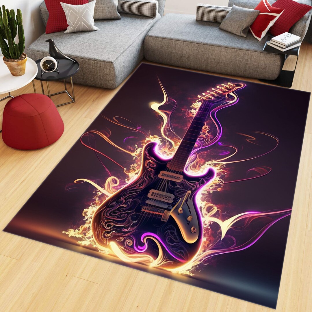 Rock and Roll Rug, Electric Guitar Rug, Electronic Guitar Rug, Music ...