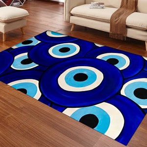 Evil Eye Rug, Eye Bead Rug, Blue Room Decor, Gift for Him Her, Office ...