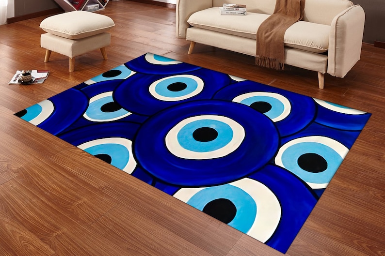 Evil Eye Rug, Eye Bead Rug, Blue Room Decor, Gift for Him Her, Office ...