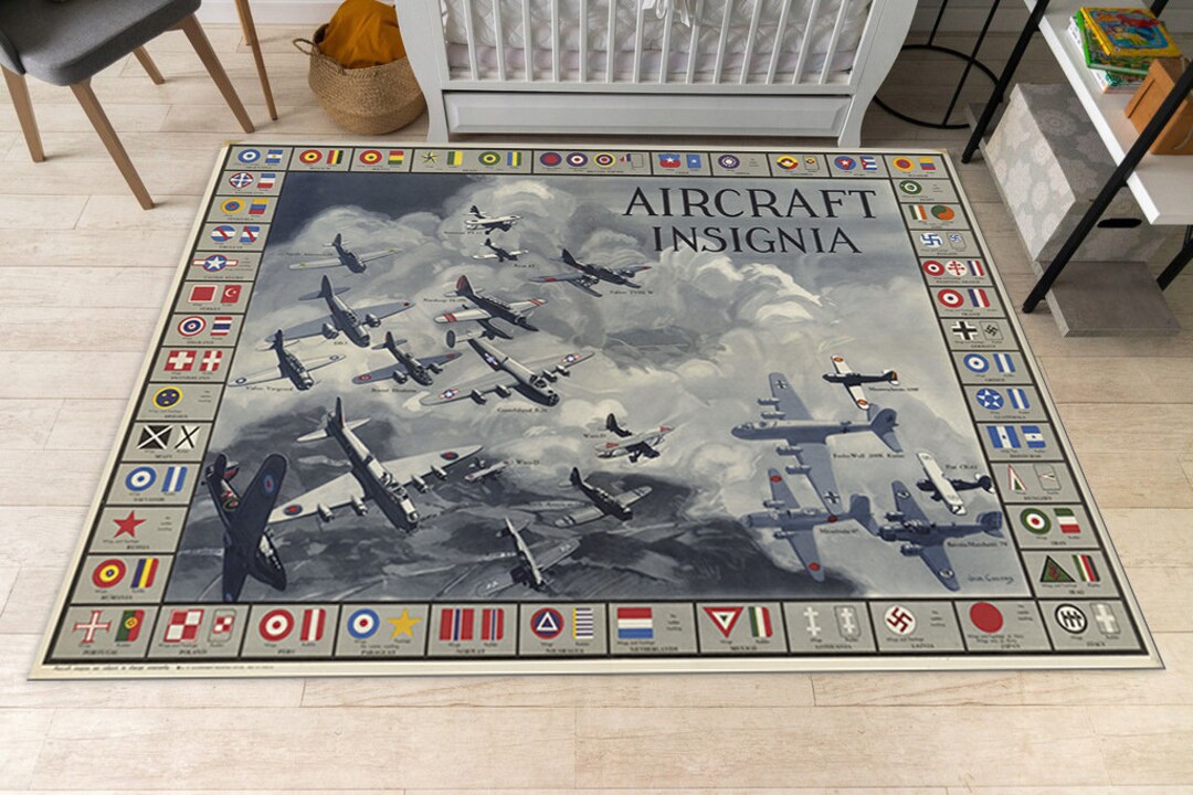 War Planes Rug, Airplane Rug, Aircraft Insignia Decor, WW2 Plane Theme ...
