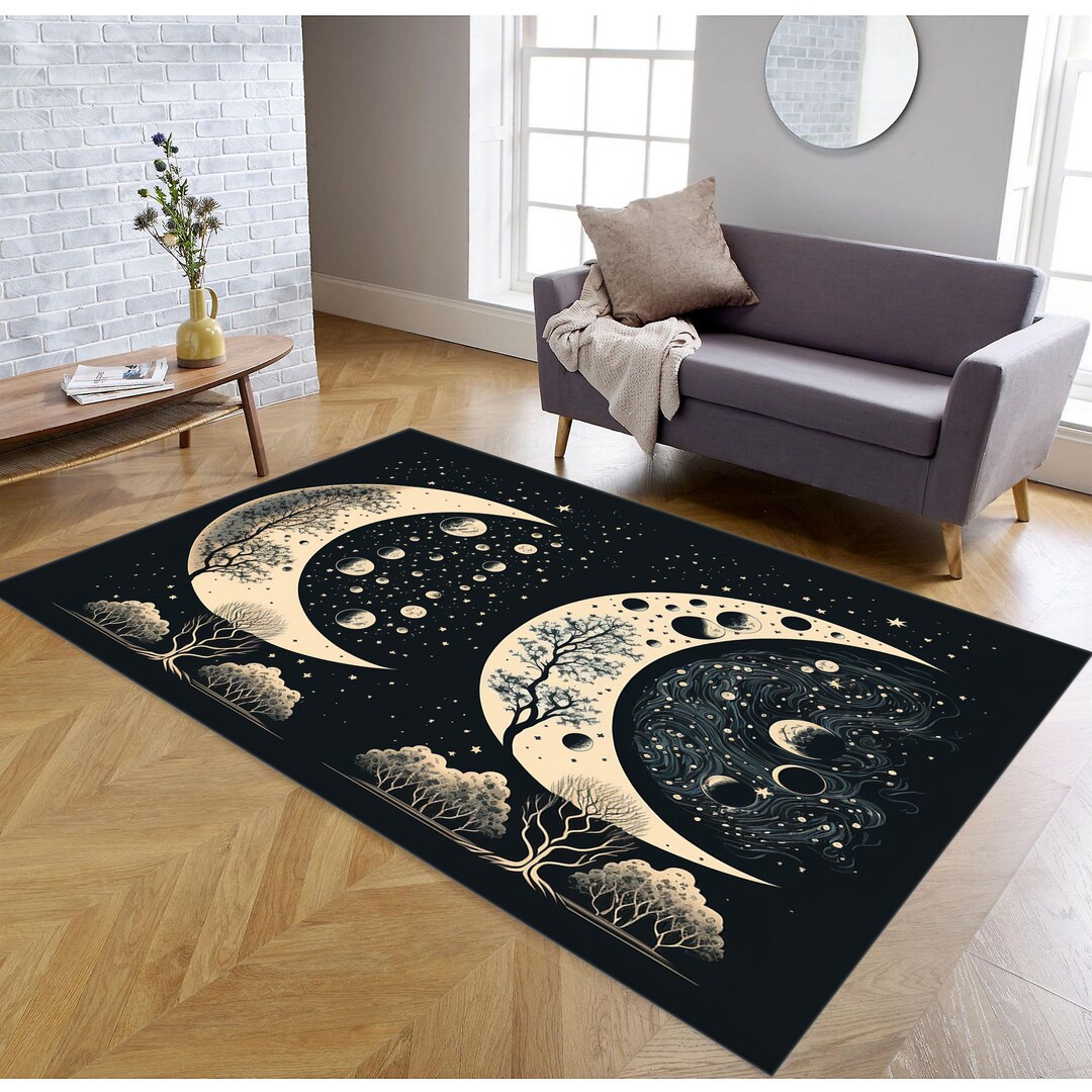 Phases of the Moon, Moon Rug, Grey Gray Rug, Night Rug, Salon Rug ...