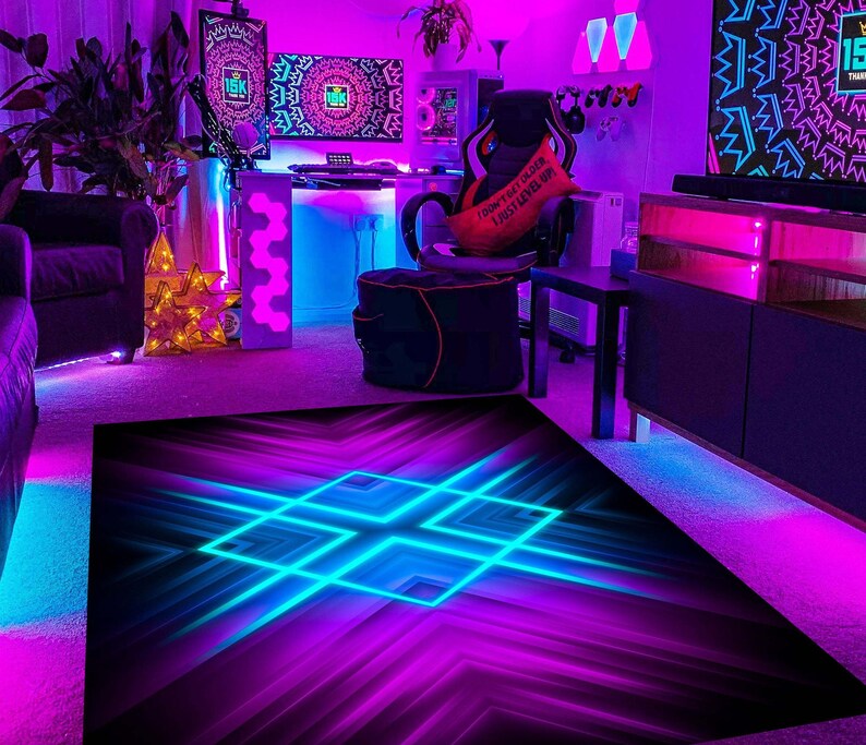 Gamer Rug Gaming Room Rug Neon Look Rug Shining Rug - Etsy