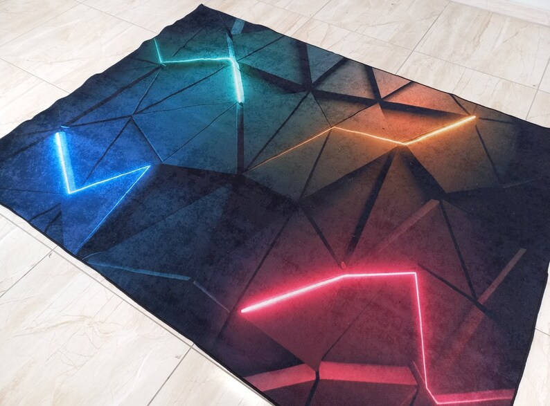 Gamer Rug Gaming Room Rug Neon Look Rug Shining Rug - Etsy