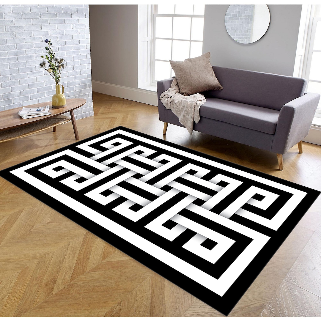 Labyrinth Rug, Black and White Rug, Visual Illusion Rug, Living Room ...