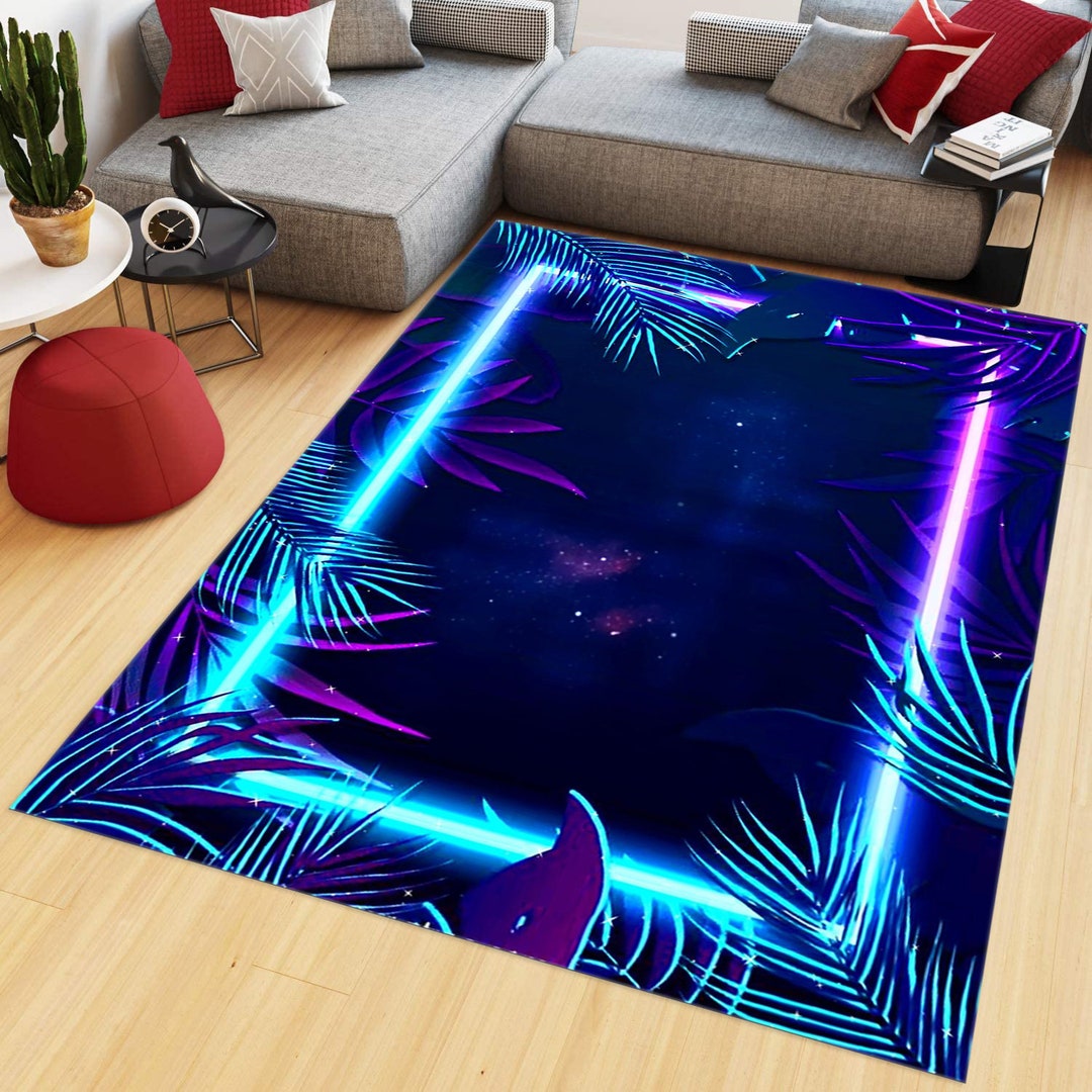 Gamer Rug, Gaming Room Rug, Neon Look Rug, Navy Blue Rug, E-sports Rug ...
