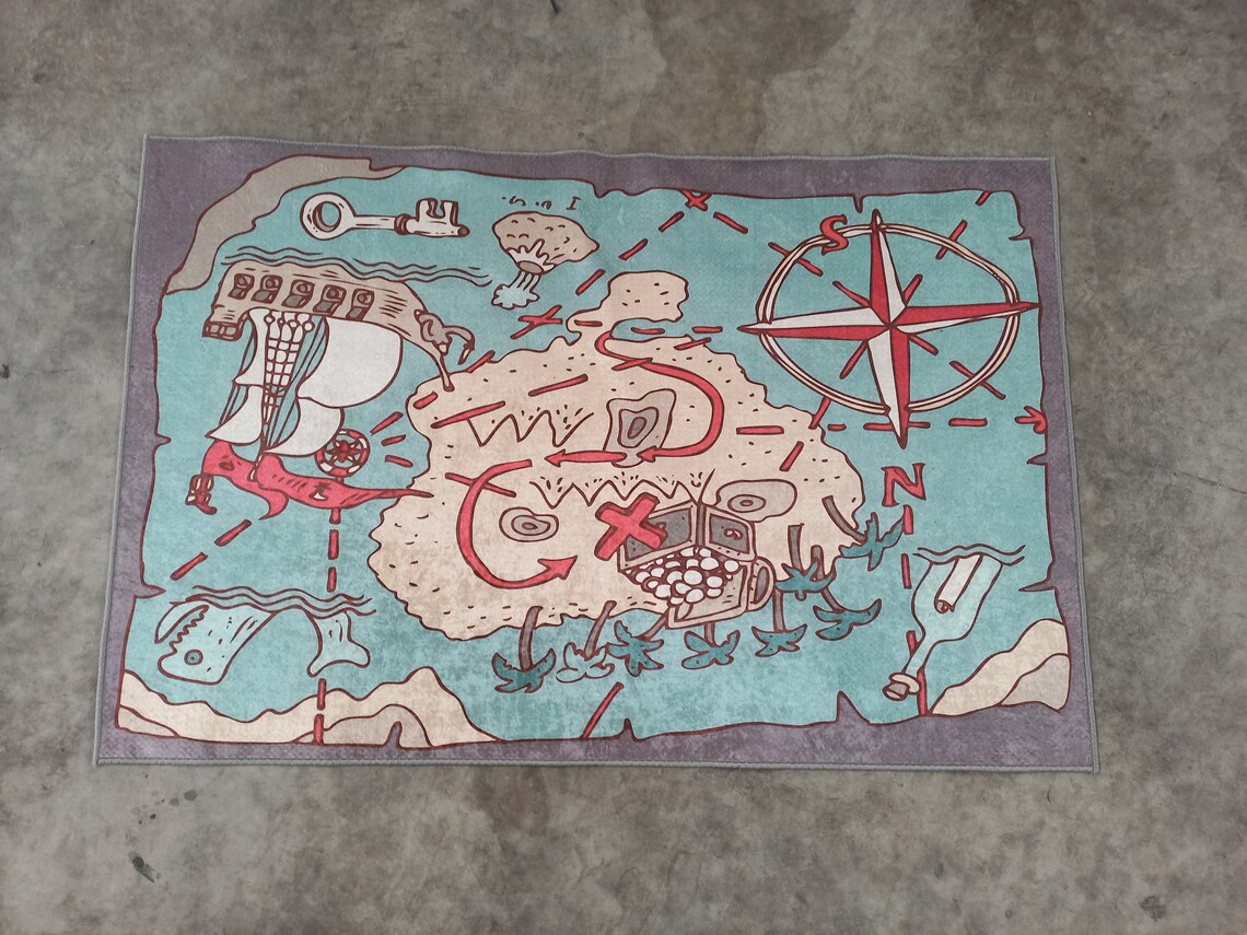 Treasure Map Rug, Pirates Rug, Playing Room Mat Rug, Cool Pirate Map ...