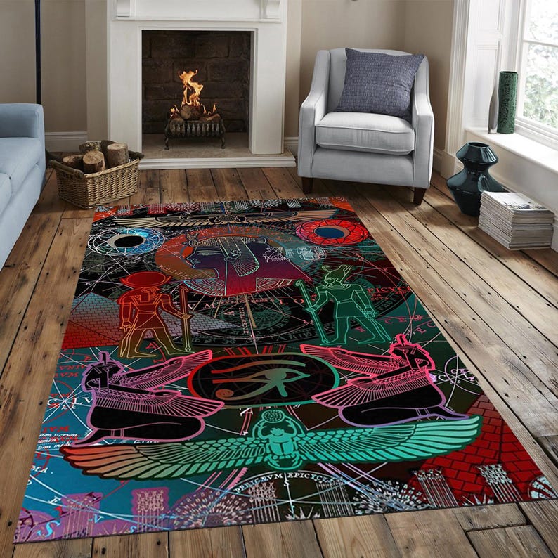 Egypt Rug, Anubis Rug, Ankh Rug, Eye of Ra Rug, Hieroglyph Rug, Living ...