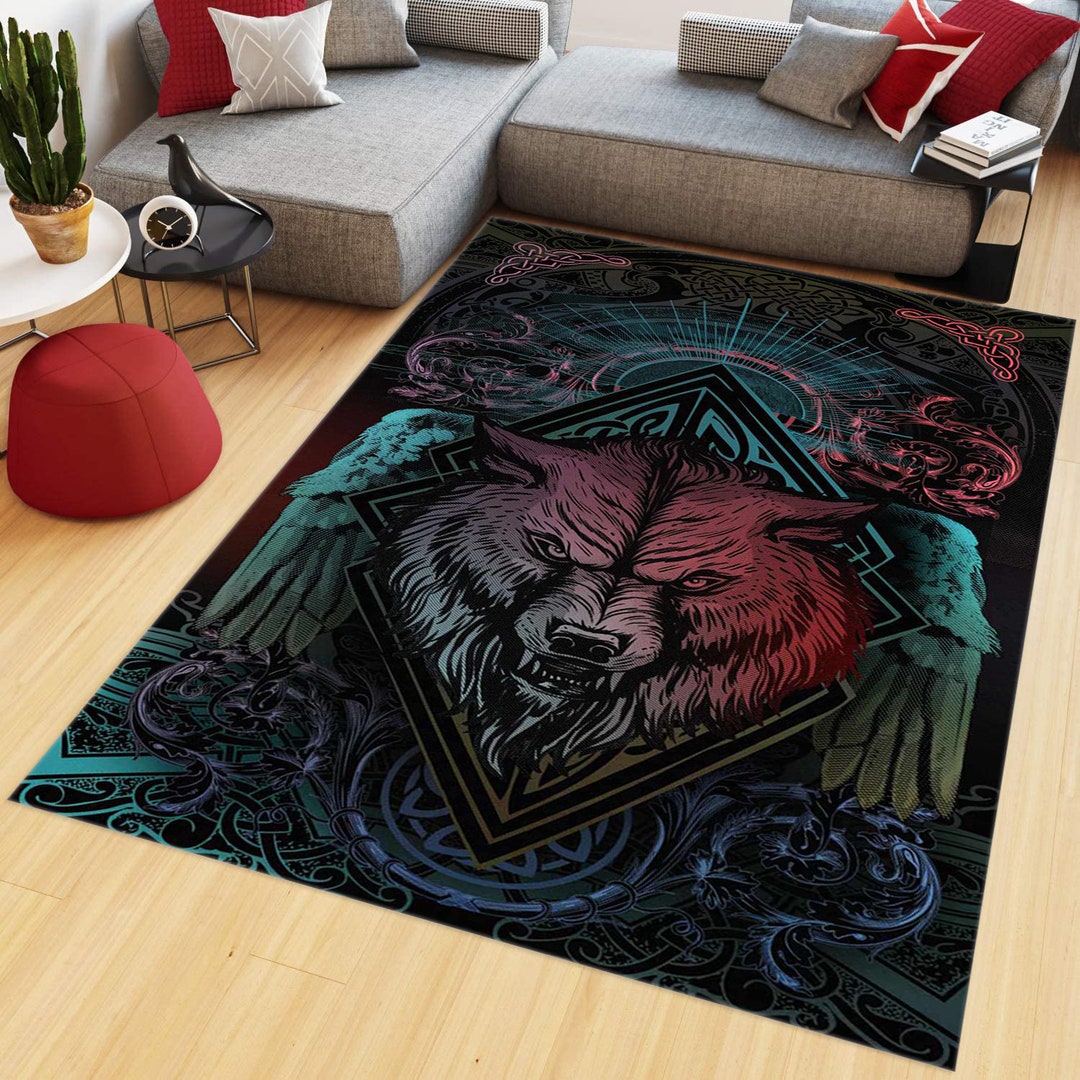 Hunter Rug, Hunting Theme Decor, Bear Pattern Rug, Office Rug, Living ...