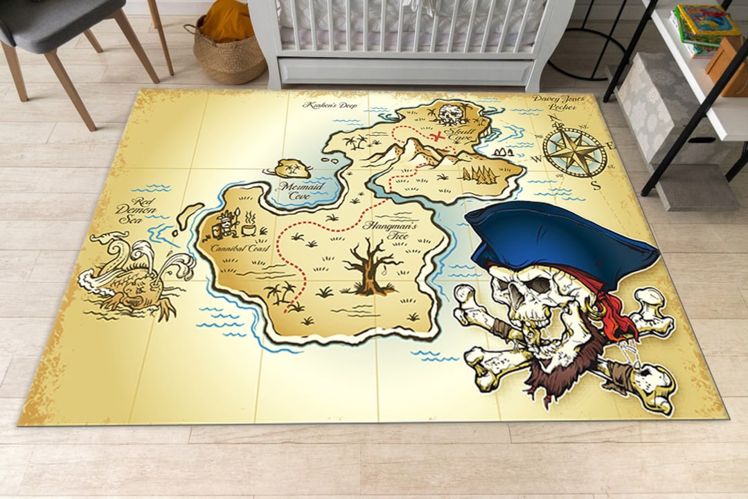 Pirate Map Rug, Treasure Map Rug, Kids Room Decor, Island Map Rug, Gift ...
