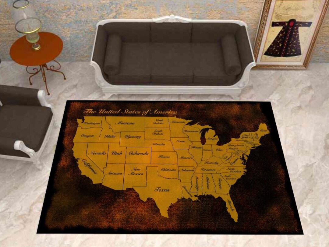USA Map Rug, States Map Decor, Name of the States, Room Decor, Office ...