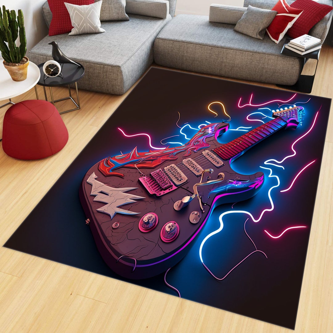 Rock and Roll Rug, Electric Guitar Rug, Electronic Guitar Rug, Music ...