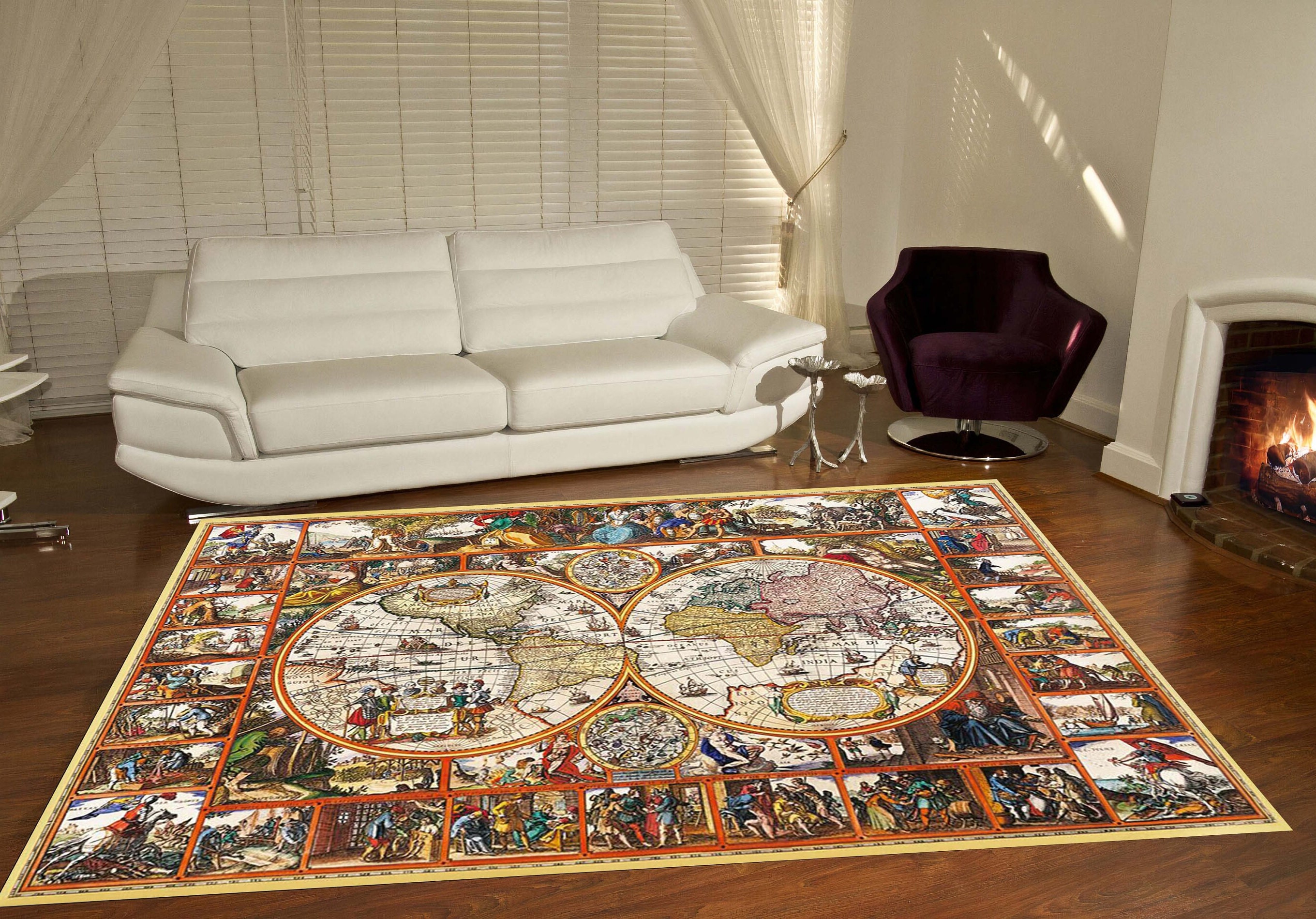 World Map Rug History Themed Pattern Brown Rug Personalized - Etsy