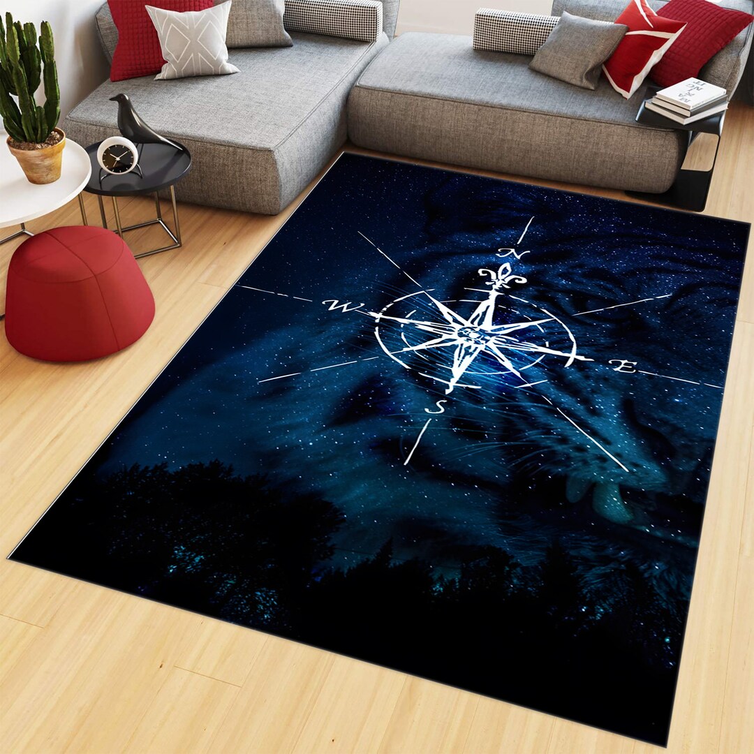 Compass Rug, Neon Blue Rug, Shining Rug, Cool Rug, Office Decor, Non ...