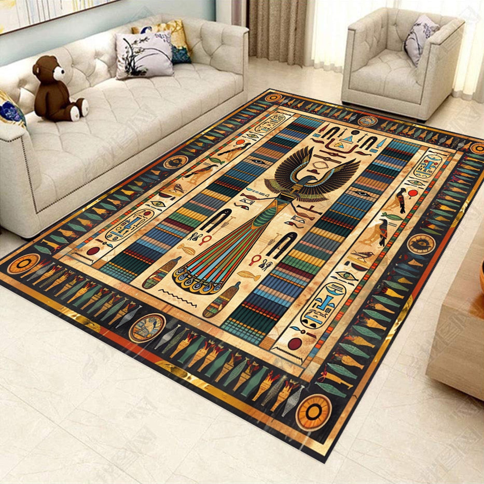 Egypt Rug, Anubis Rug, Ankh Rug, Eye of Ra Rug, Hieroglyph Rug, Living ...