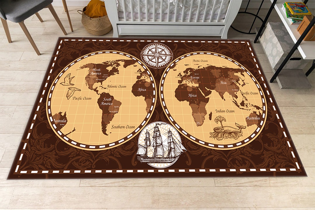 Map Rug, World Map Rug, Brown Rug, Cool Rug, Office Decor,non Slip Rug ...