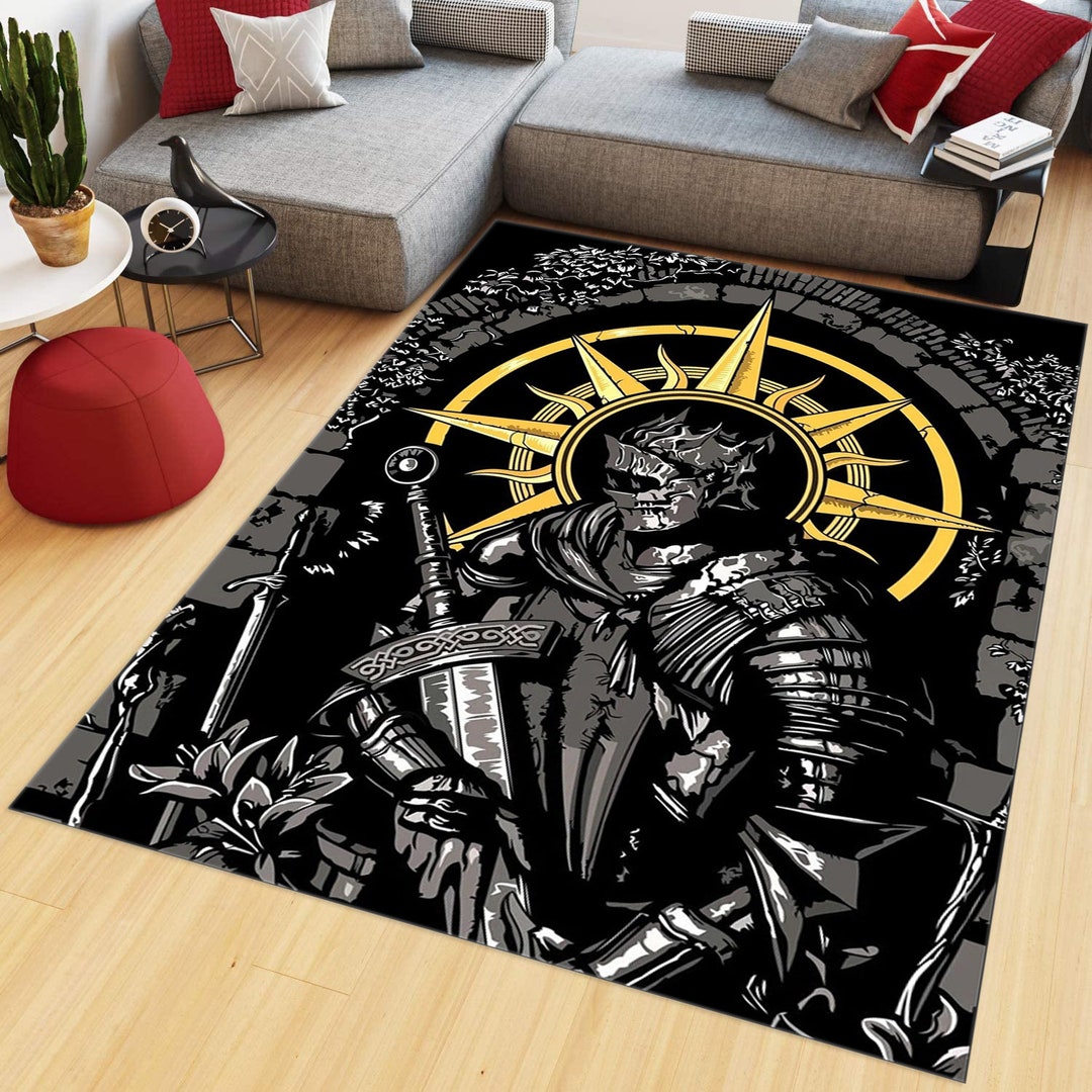 Knight Rug, Sword Rug, Black Rug, Warrior Rug, Room Decor, for Living ...