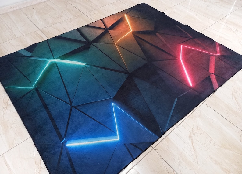 Gamer Rug Gaming Room Rug Neon Look Rug Shining Rug - Etsy