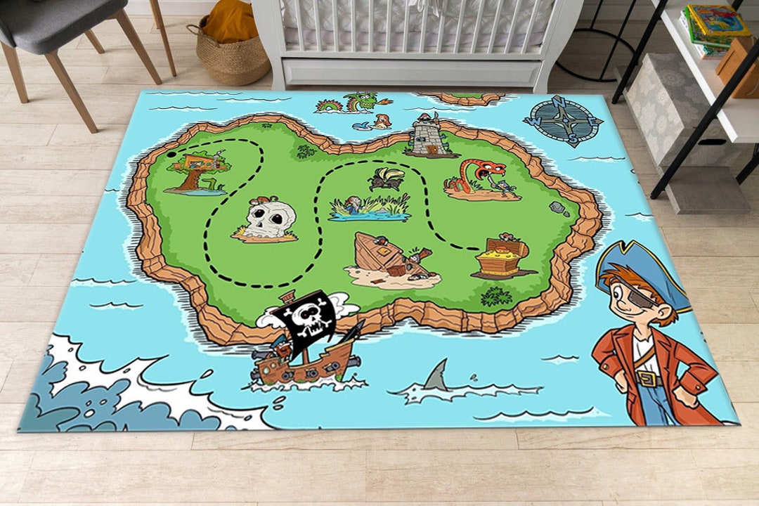 Treasure Map Rug, Pirates Rug, Playing Room Mat Rug, Cool Pirate Map ...