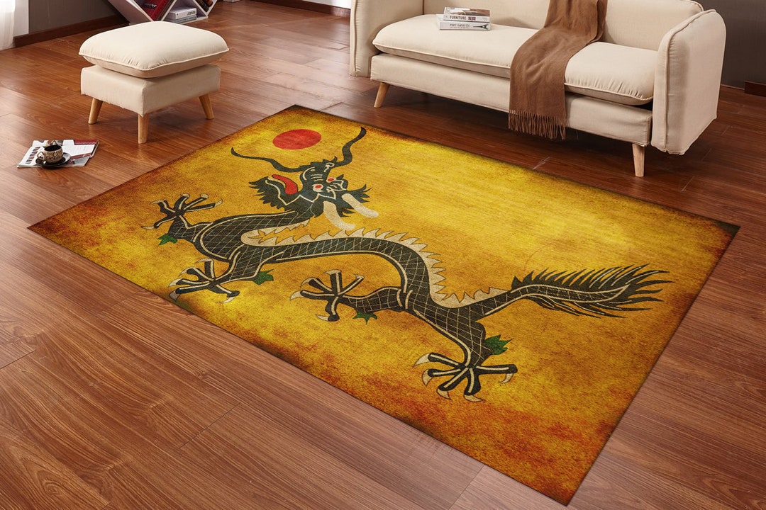 Dragon Rug, Anime Rug, Yellow Rug, Office Rug, Modern Rug, Gift for ...