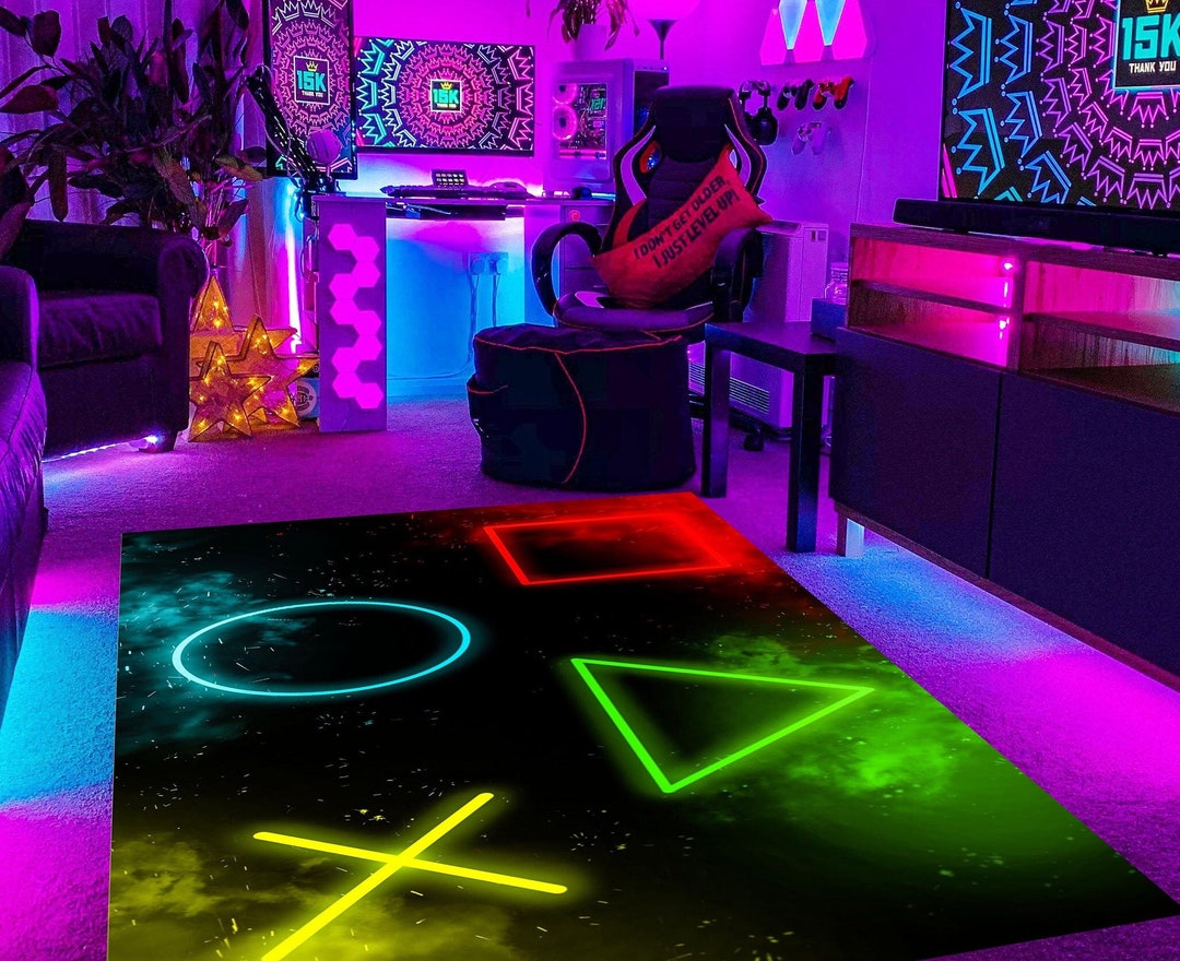Gamer Rug, Gaming Room Rug, Neon Look Rug, Shining Rug, E-sports Rug ...