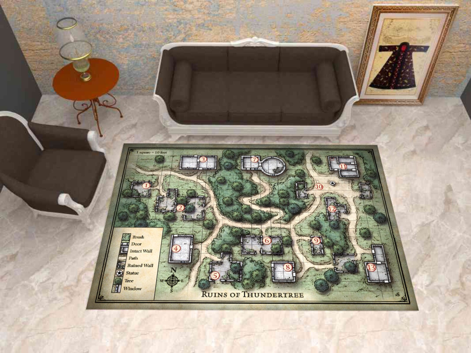 Dungeons Dragons Rug, Ruins of Thundertree Map, DND Map Rug, Game Map ...