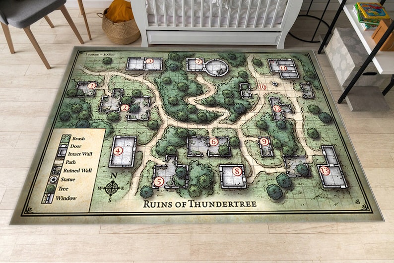 Dungeons Dragons Rug, Ruins of Thundertree Map, DND Map Rug, Game Map ...
