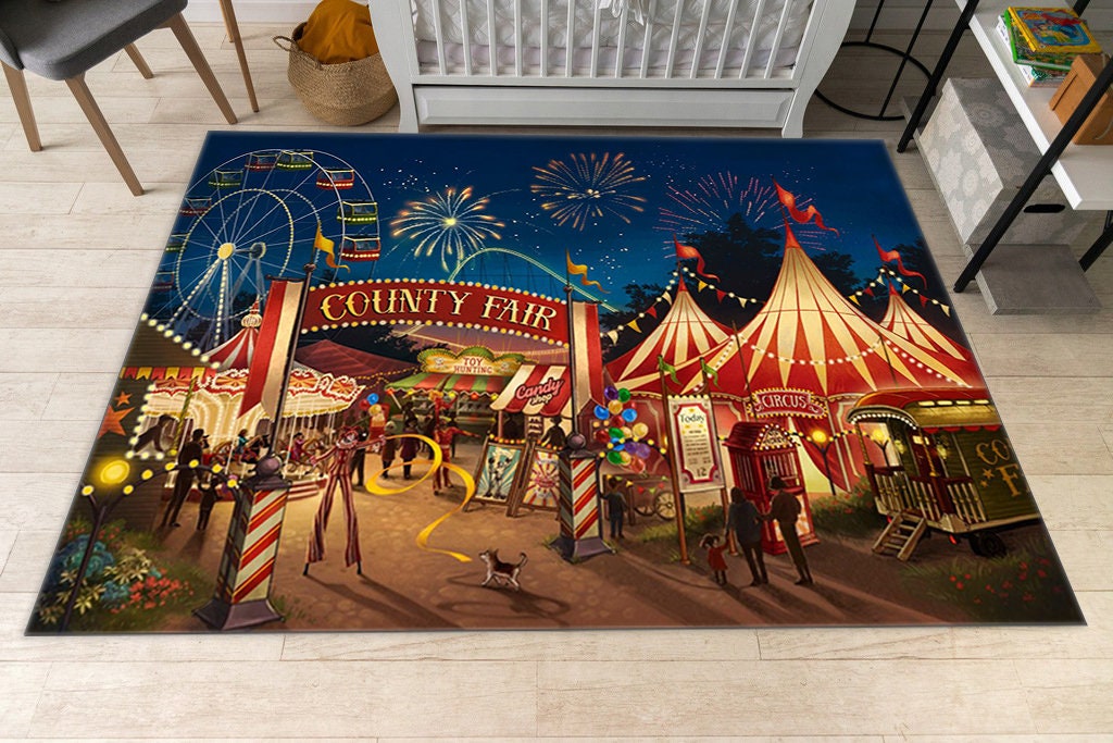 Fun Fair Rug, County Fair Rug, Circus Rug, Kids Room Decor, for Childs ...