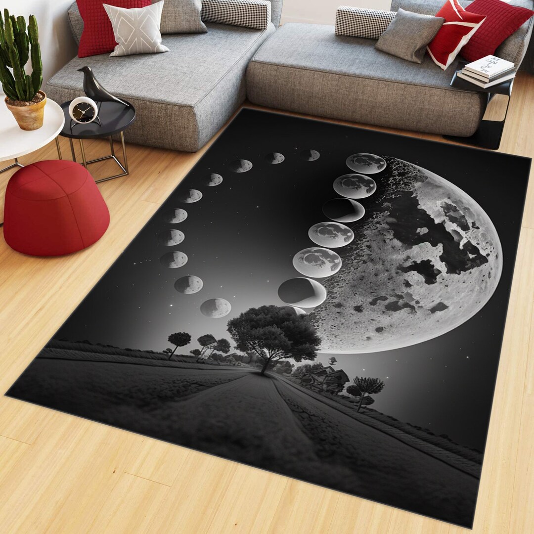 Phases of the Moon, Moon Rug, Grey Gray Rug, Night Rug, Salon Rug ...