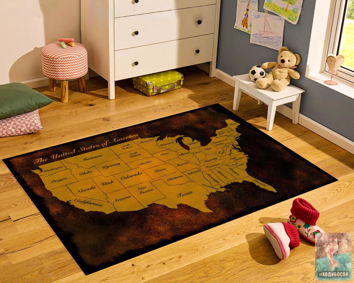 USA Map Rug States Map Decor Name of the States Room Decor - Etsy