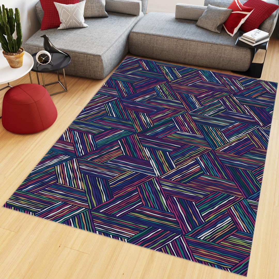 Geometric Rug, Living Room Rugs, Abstract Rug, Fashion Rug, Navy Blue ...