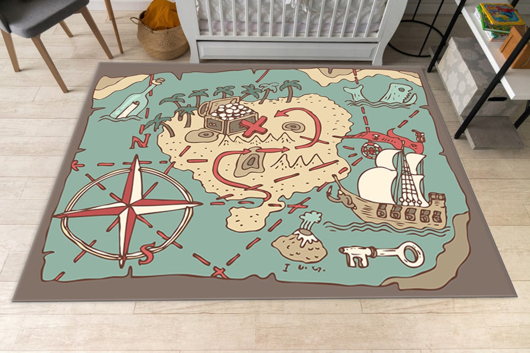 Treasure Map Rug, Pirates Rug, Playing Room Mat Rug, Cool Pirate Map ...