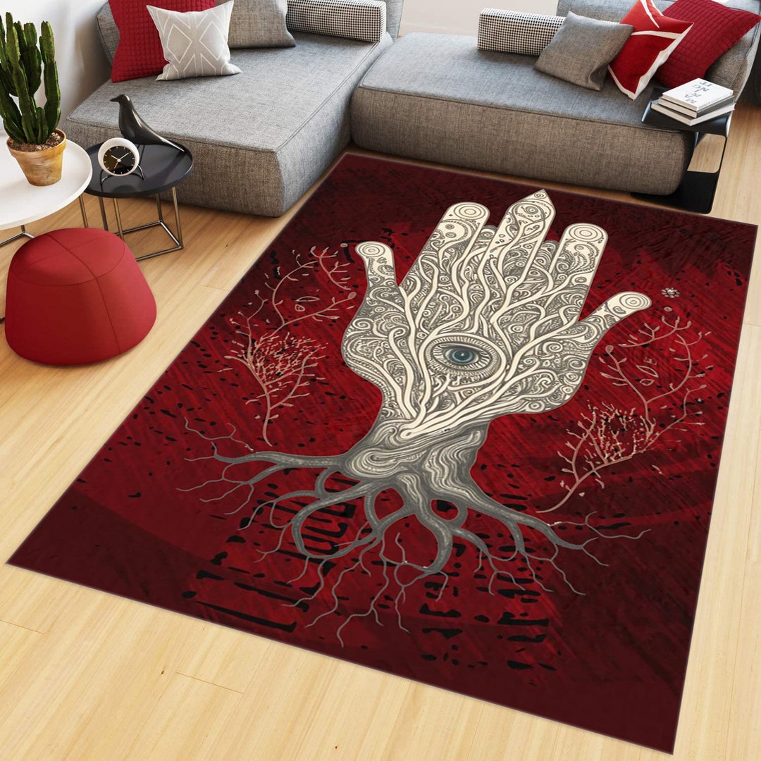 Hamsa Rug, Fatima's Hand Rug, Hand Eye Rug, Living Room Rugs, Red ...