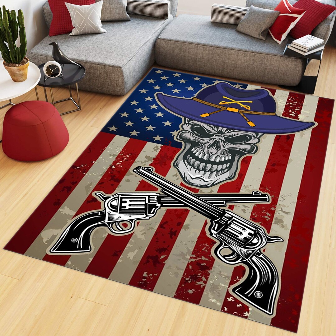 USA Flag Rug, American Flag Rug, Skull Rug, Guns and Skull Rug, Living ...