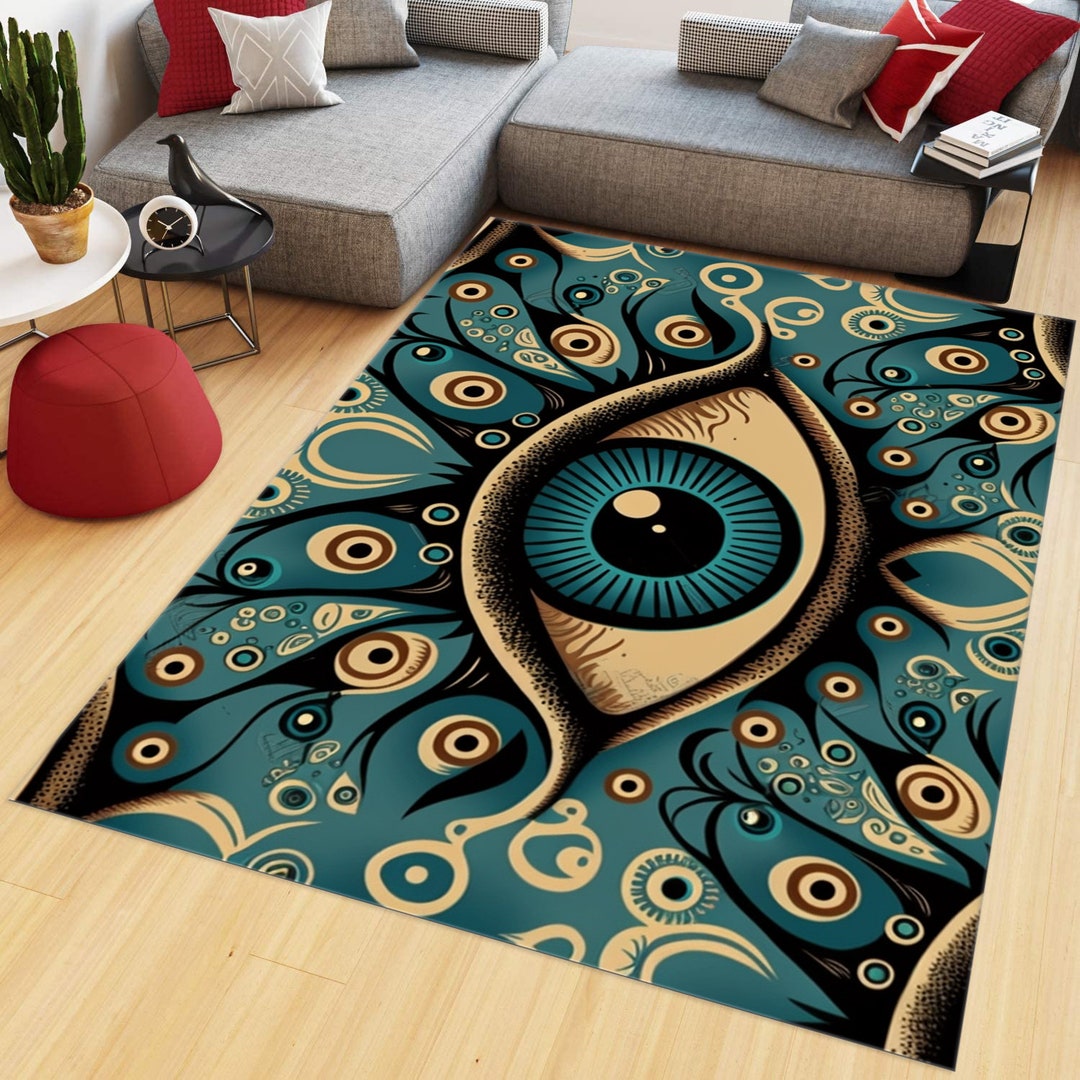 Blue Eyes Rug, Hamsa Rug, Evil Eye Rug, Fatima's Hand Rug, Living Room ...