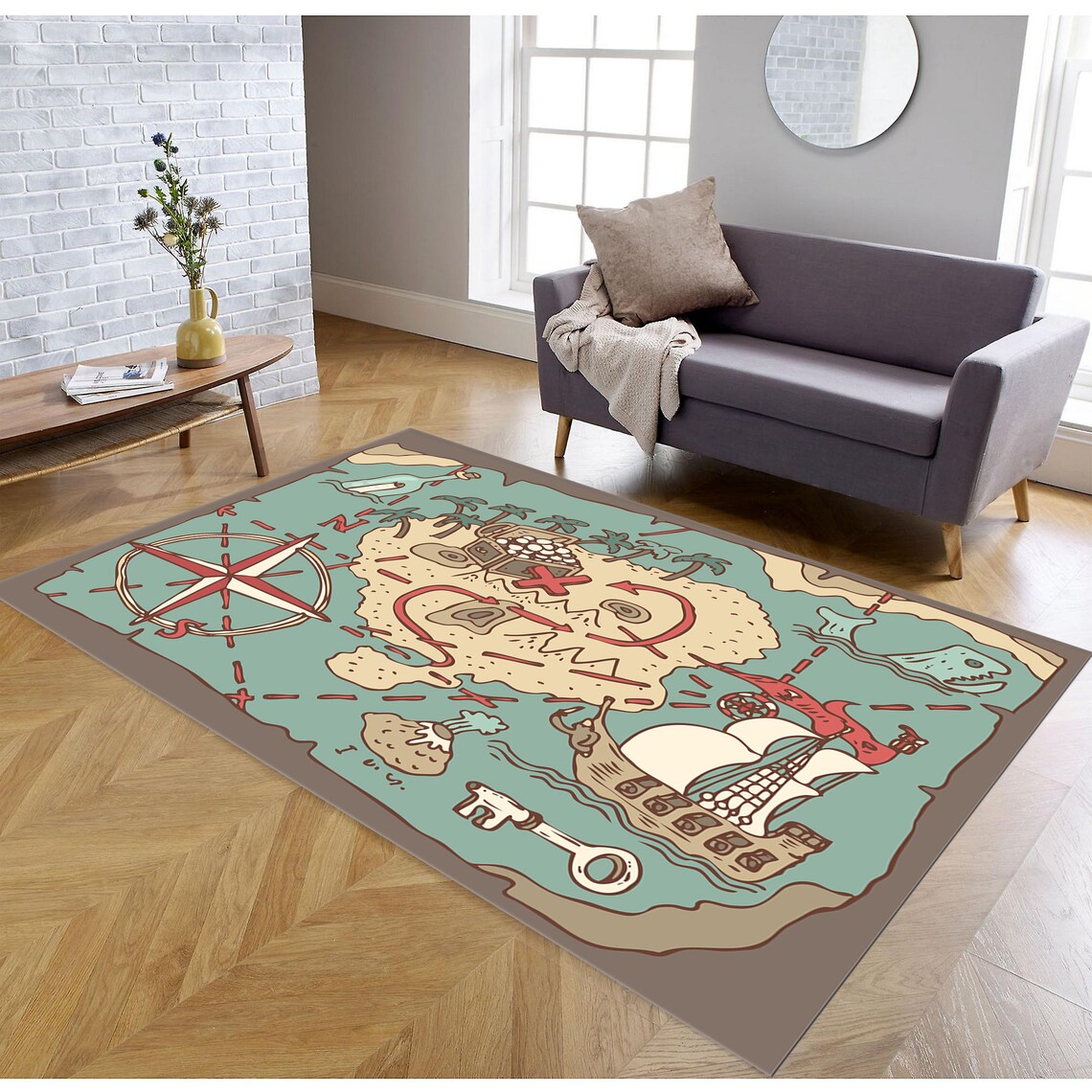 Treasure Map Rug, Pirates Rug, Playing Room Mat Rug, Cool Pirate Map ...