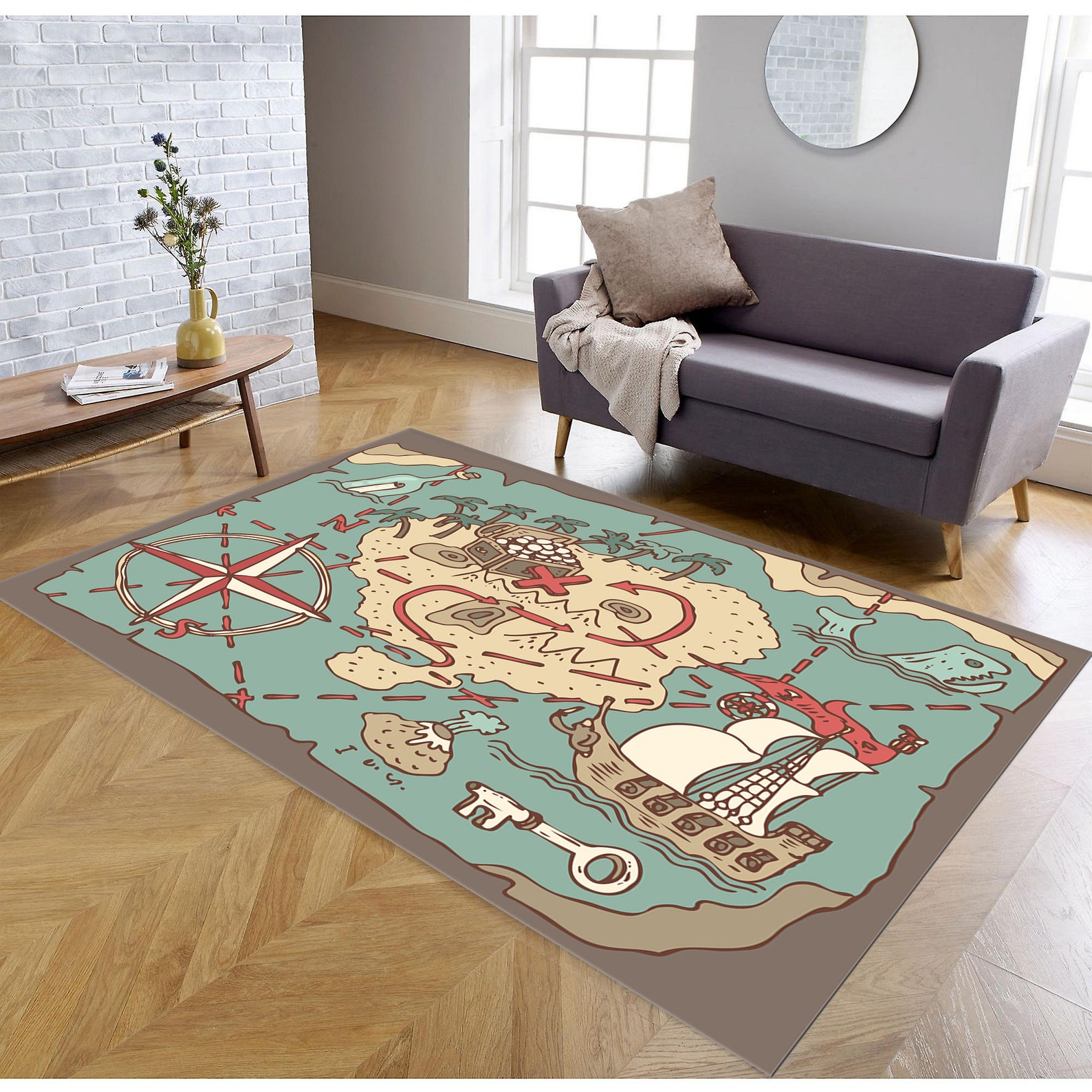 Treasure Map Rug, Pirates Rug, Playing Room Mat Rug, Cool Pirate Map ...