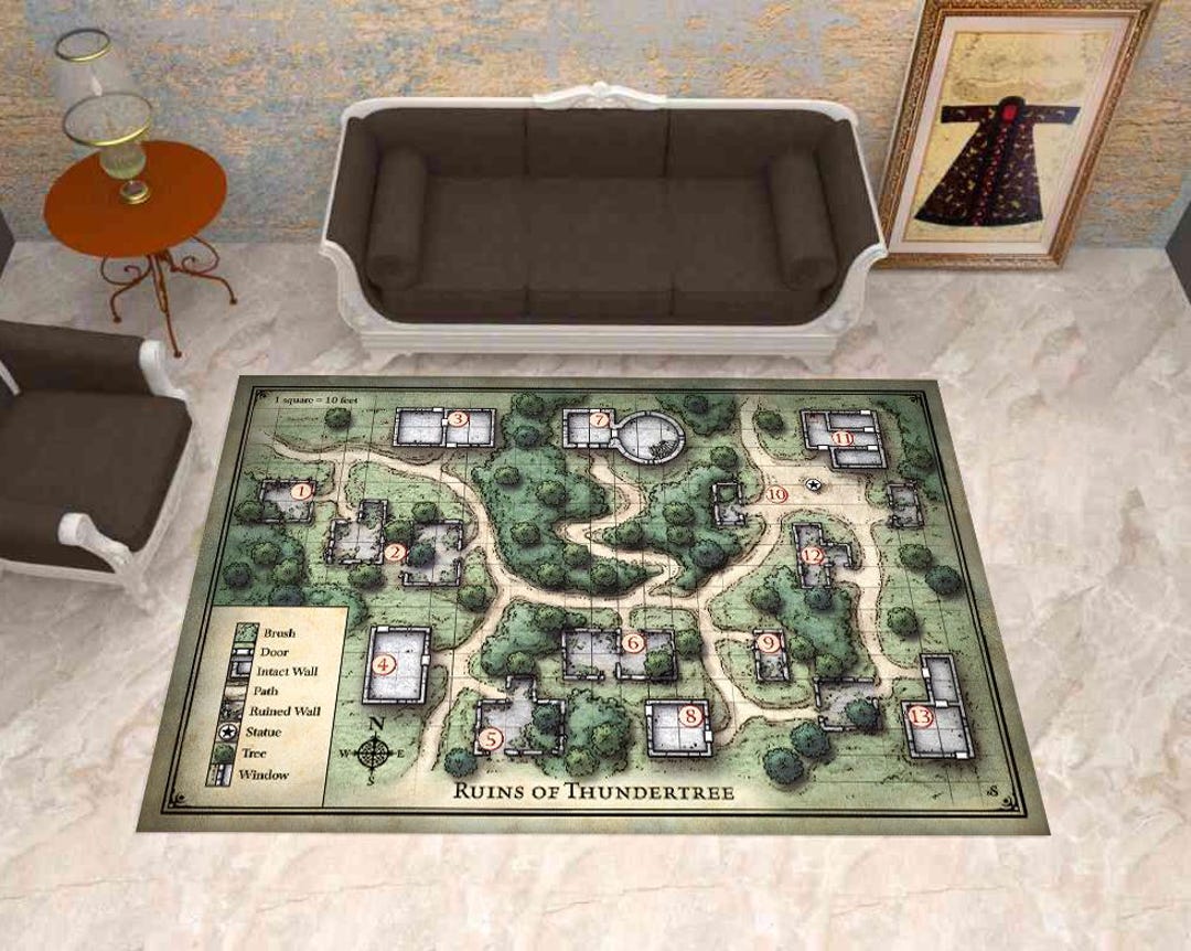 Dungeons Dragons Rug, Ruins of Thundertree Map, DND Map Rug, Game Map ...