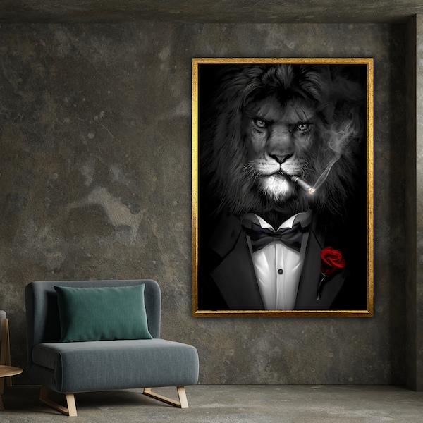 Lion Smoking Cigar Art - Etsy