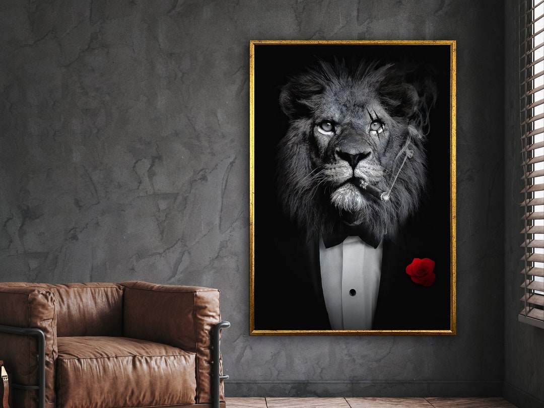 Lion Man Smoking Cigar in Suit Canvas, Wall Art Home Decoration ...