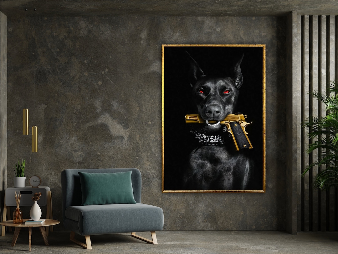 Doberman Gun Canvas, Hypebeast Canvas, Luxury Designer Fashion Dog ...