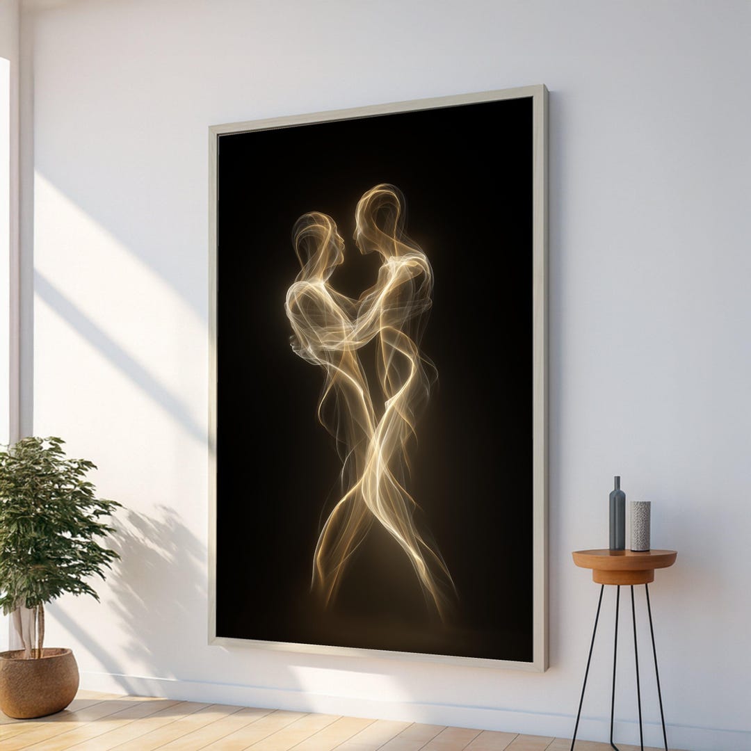 Ethereal Couple Embrace, Abstract Light Art Canvas, Romantic Wall Decor ...
