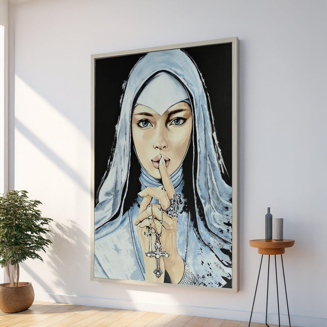 Silent Prayer Nun Portrait Canvas, Religious Wall Art, Spiritual Home ...