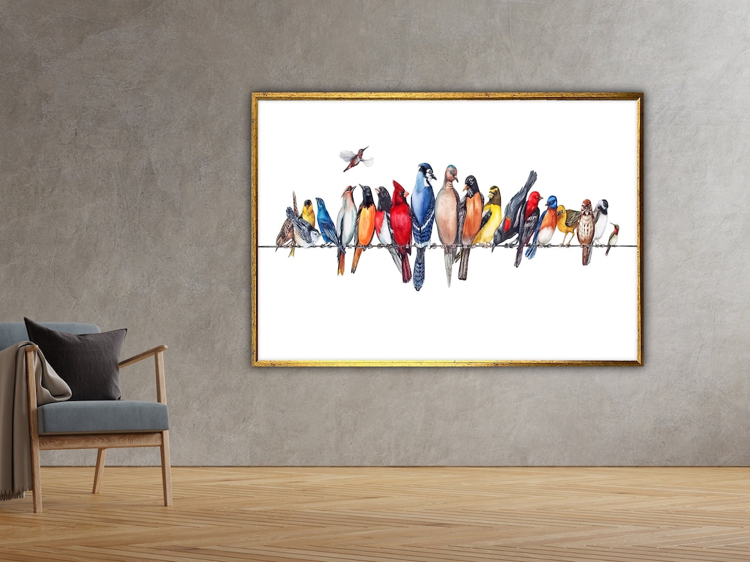 Bird Wall Art, Bird Print, Bird Garden, Colorful Birds, Animal Canvas ...
