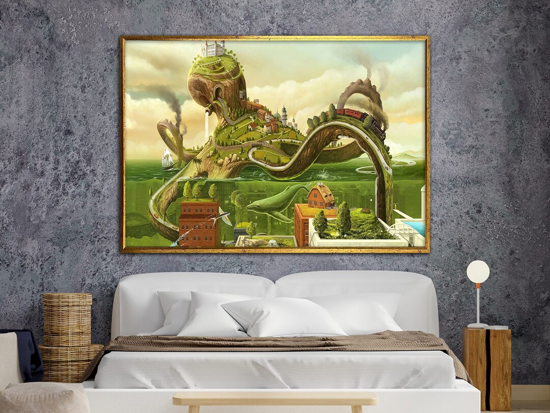 Underwater World, Surreal Octopus Art, Canvas Wall Art, Surreal Art ...