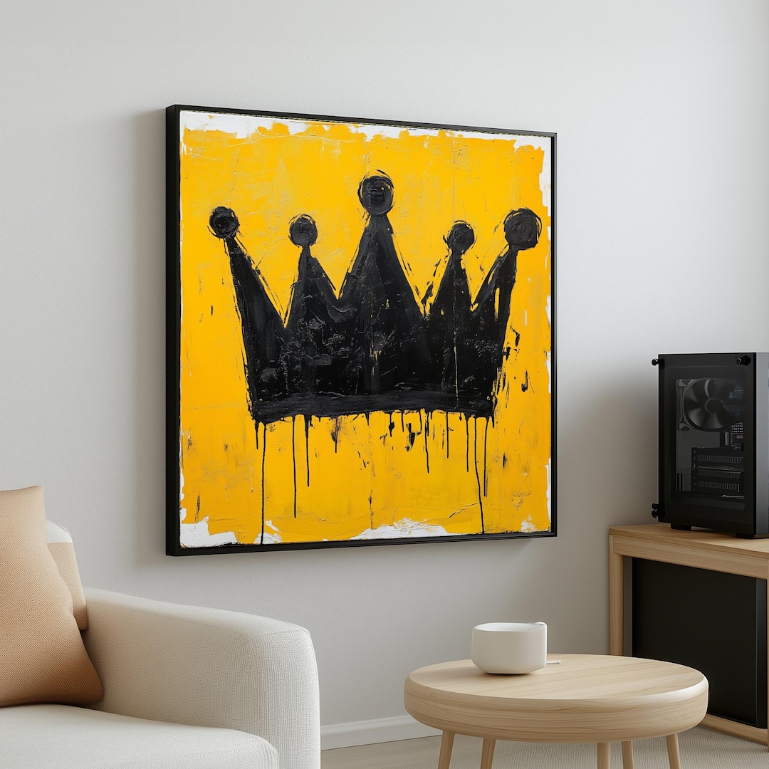 Crown Graffiti Canvas, Abstract Crown Art, Black and Yellow Wall Art ...