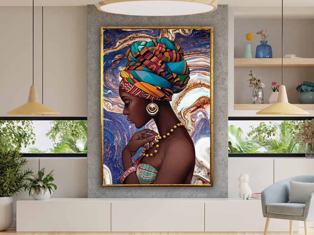African Woman Canvas Painting, Black Woman Canvas Print, Ethnic Woman Art, Gold Jewelry Wall Art ...